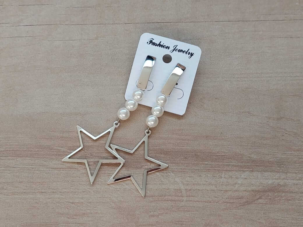 ARO COLGANTE BIJOUTERIE PLATEADO CON PERLAS Y ESTRELLA. LARGO 80 MM ...